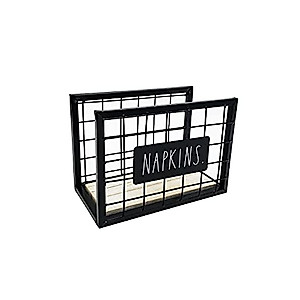 Rae Dunn Rustic Napkin Holder - Farmhouse Napkin Holder with Vintage Black Wire Mesh Design - Napkin Holders for Tables - Kitchen and Home Decor - Restaurant and Bar Accessories