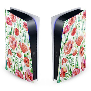 Head Case Designs Officially Licensed Ninola Red Flower Art Mix Vinyl Faceplate Sticker Gaming Skin Decal Cover Compatible With Sony PlayStation 5 PS5 Digital Edition Console