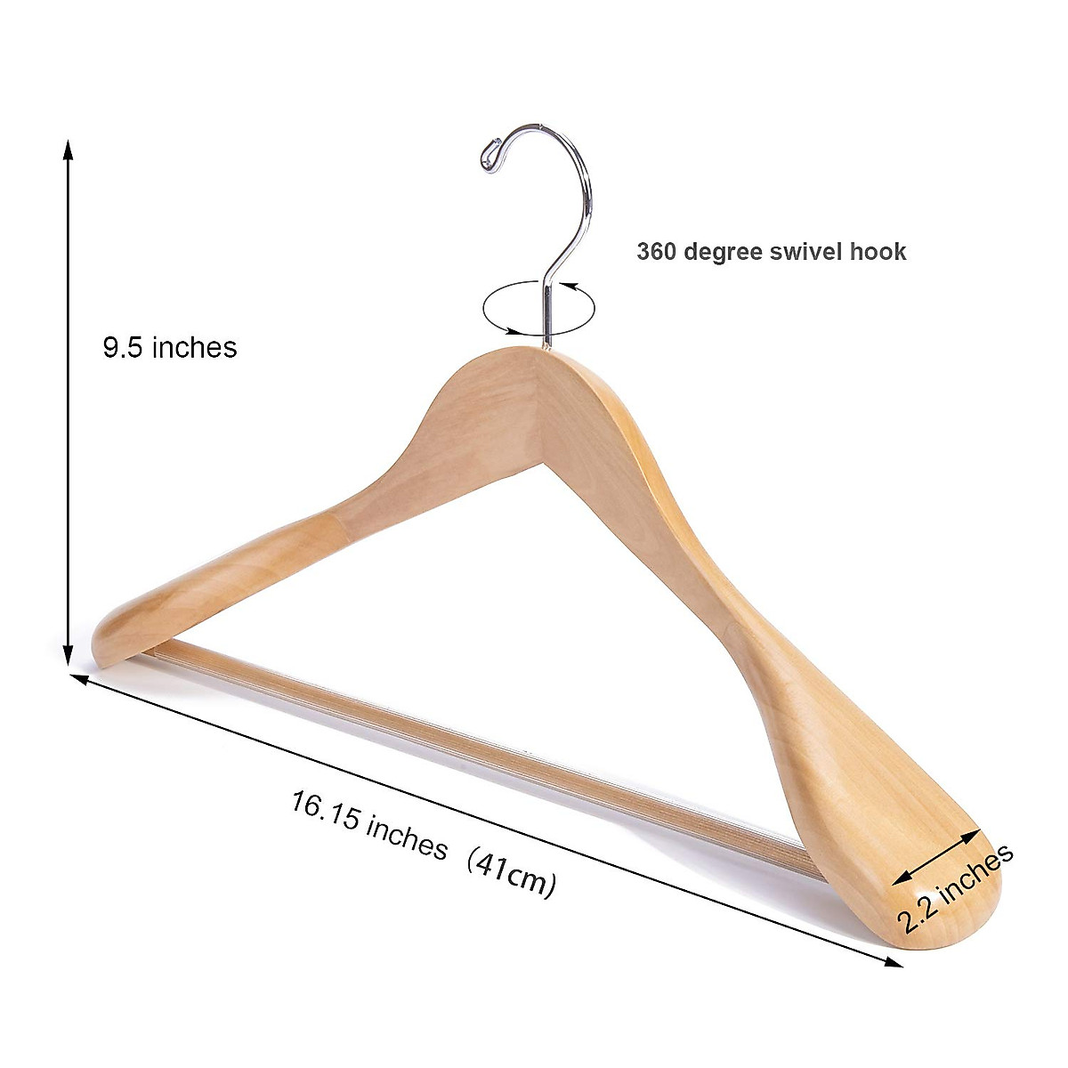 Nature Smile Wooden Suit Coat Hangers 16 inch Wood Jacket Outerwear Shirt Hangers Anti Slip Bar with Screw 6 Pack (Natural)