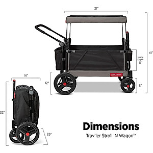 Radio Flyer Collapsible Folding Push and Pull Stroller Kids Wagon with Protective Canopy Cover and Travel Case for Ages 1 and Up, Black