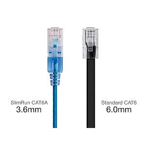 Monoprice - 129425 SlimRun Cat6A Ethernet Patch Cable - Snagless RJ45 UTP Pure Bare Copper Wire 10G 30AWG 2ft Blue 5-Pack