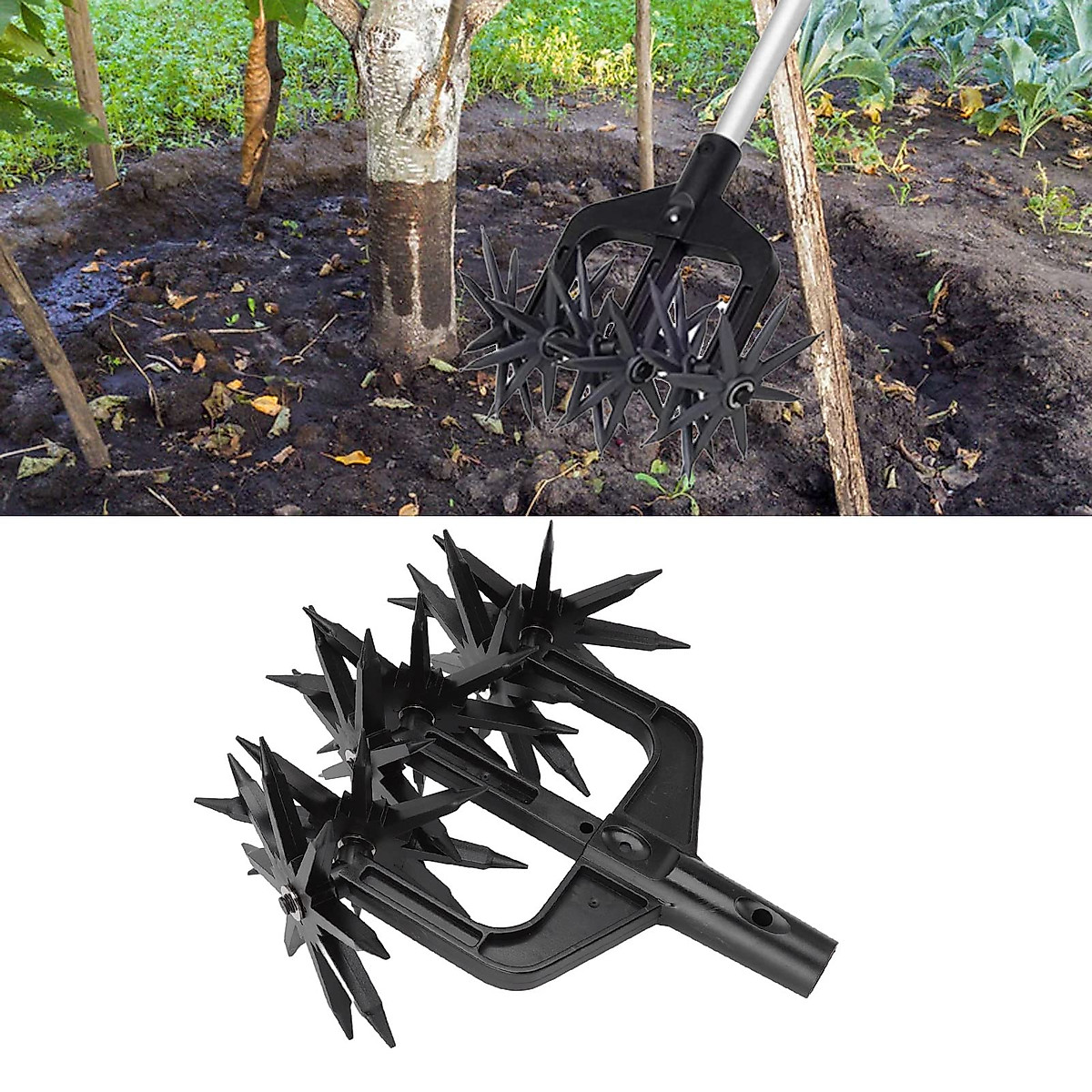 OKJHFD Adjustable Rotary Cultivator, Manual Tiller Garden Soil Scarifier,Wear Resistant 2 in 1 Ventilated Scarifier Heavy Duty Weeder Tool for Garden,Manual Cultivator