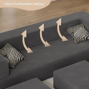 Vivaadecor 80'' Folding Bed Couch, Foam Floor Sofa with 3Ottomans& Washable Velvet Cover,Modular Sectional Sofa Futon Sleeper Convertible Memory Mattress for Guest/Living Room/Playroom,Queen,Deep Grey