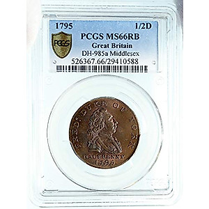 1795 unknown 1795 ENGLAND UK Middlesex Duke of York MAN-O-WAR Denomination_in_description MS 66 RB PCGS