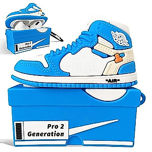 Cute 3D Baskerball Shoes Box Airpods Pro 2nd Generation Case Cover, Silicone Kawaii Airpods Pro 2 Case Cute, Funny Fashion Aesthetic Cool Case for AirPods Pro 2 with Keychain (Blue)