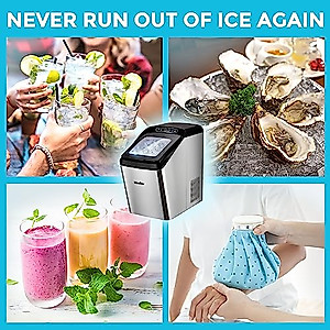 Mueller Nugget Ice Maker Machine, Quietest Heavy-Duty Countertop Ice Machine, 30 lbs of Ice per Day, Compact Portable Ice Cube Maker, 3 QT Water Reservoir, Self-Cleaning with Basket