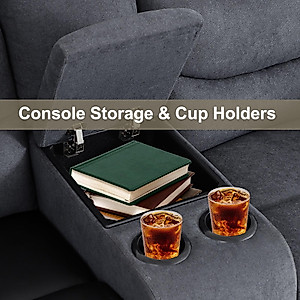 Consofa Reclining Loveseat, Reclining Loveseat with Console, RV Recliner Loveseat Sofa Wall Hugger Reclining Loveseat, Double Recliner Loveseat with Side Pockets & Cup Holders for Living Room