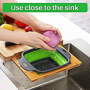 PYINRUOLI Expandable Bamboo Cutting Board With Containers,Over The Sink Cutting Board For Kitchen,Meal Prep deck For Food (Green) Large