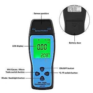 EMF Meter,Handheld Electromagnetic Field Tester, Radiation Meter, 0～2000mG/0～200μT, 0.1μT Resolution, 30Hz～300Hz, for Home Appliances, Power Lines and Industrial Equipments