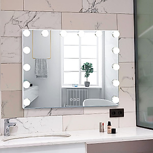NUSVAN Vanity Mirror with Lights Lighted Makeup Mirror with Dimmable LED Bulbs,3 Color Lighting Modes,USB Charging Port Touch Control,Sturdy Metal Frame Design,White (50x40cm, 4.70)