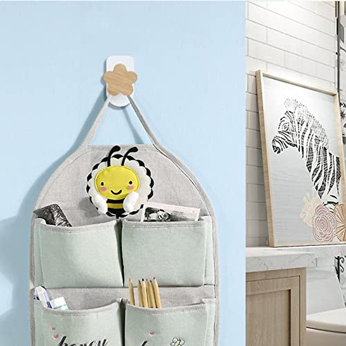 Yisiziyo Beech Wood Coat Hooks 4 Pieces Kids Room Decorative Hooks No Marking Glue No Drilling Required (3-Flower)