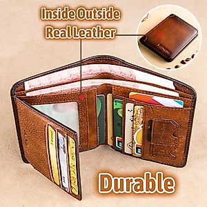 SENYIDUCAN BanYaNu RFID Trifold Wallet for Men - Mens Genuine Leather Wallets - 11 Credit Card Holders - Mens Tri Fold Wallet with 2 Money Cash Slots - Gift For Man