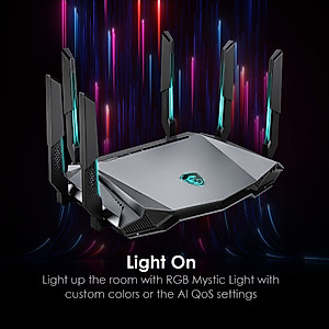 MSI Radix AXE6600 WiFi 6E Tri-Band Gaming Router, AI QoS, RGB, 1.8GHz Quad-Core Processor, MU-MIMO, Gigabit Wireless, 8-Stream, High Speed Long Range