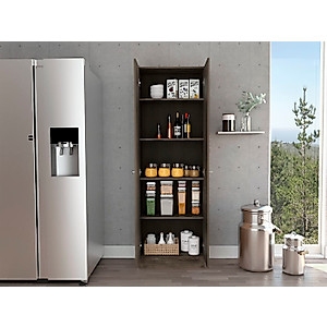 Prohonbec 71" H Modern Pantry Cabinet Cupboard, 5 Shelves, Double Door Cabinet Storage for Kitchen, Dining Room, Laundry or Utility Room (Dark Brown/Black)