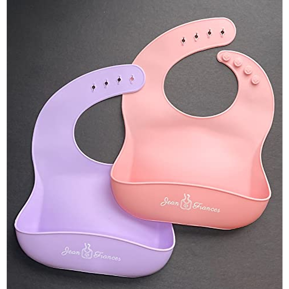 Jean Frances | Silicone Baby Bibs Set Of 2, BPA Free Waterproof Soft Durable Adjustable Silicone Bibs for Infants & Toddlers (Pink/Purple)
