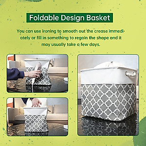 Cozyaver Storage Baskets for Shelves, 13'' x 13'' x 13'' Cube Organizing Closet Nursery Toy Decorative Linen Fabric Organizers with Cotton Handles, 3 Pack Grey Clover