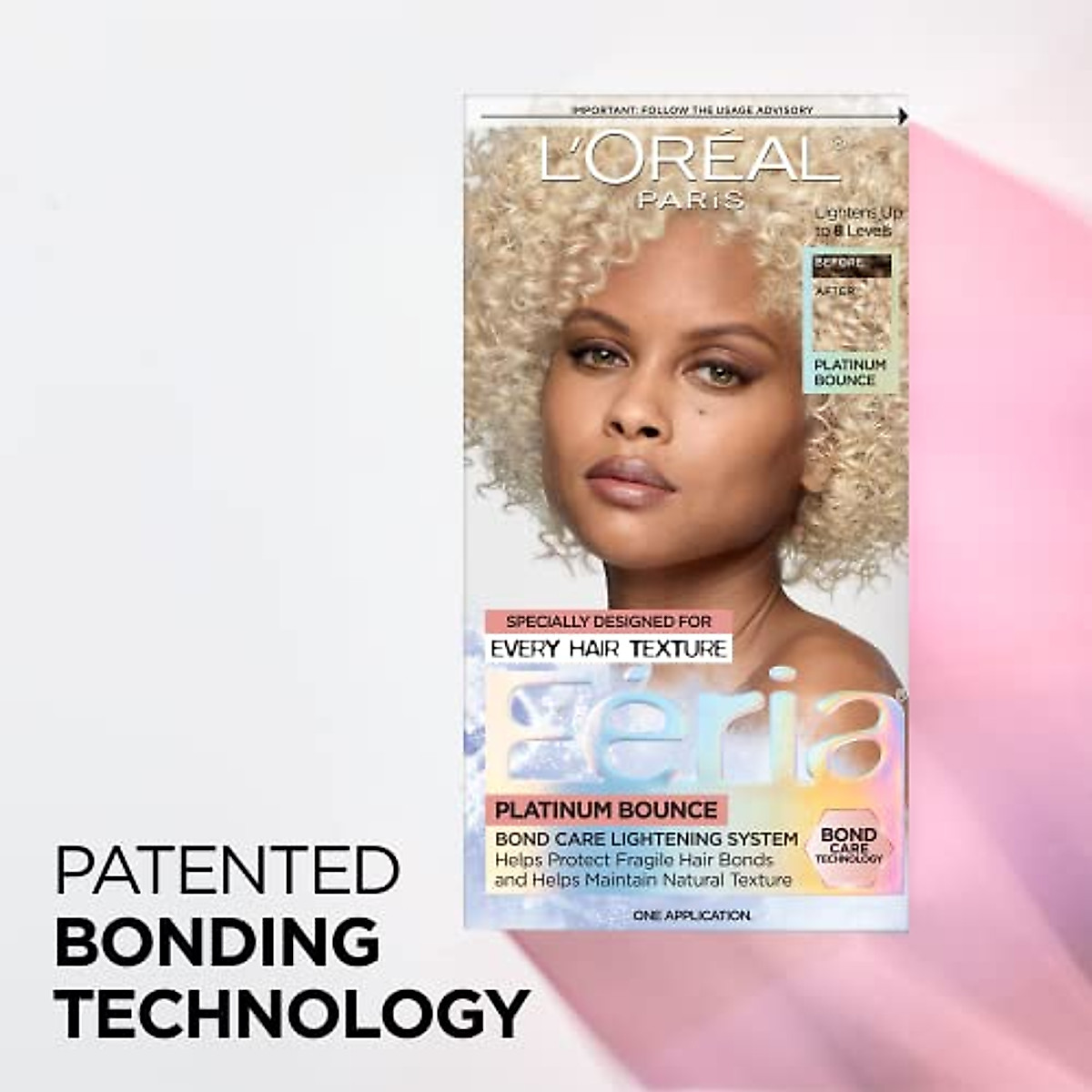 L’Oréal Paris Feria Platinum Bounce Bond Care Lightening System with Advanced bonding science protect fragile hair bonds from damage, all while radiantly lightening hair, Platinum Bounce, 1 kit