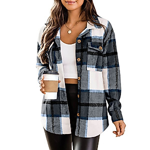 DOROSE Shackets For Women Flannel Shirt Fall Long Sleeve Button Down Plaid Jackets Coat (Black, X-Large)