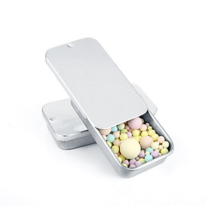 DAJAVE 100 Pack Metal Slide Top Tin Containers, 0.5 oz Mini Metal Tin Containers, Rectangle Metal Tin Box with Slide Lids for Lip Balm Jewelry Crafts Pills(Silver)