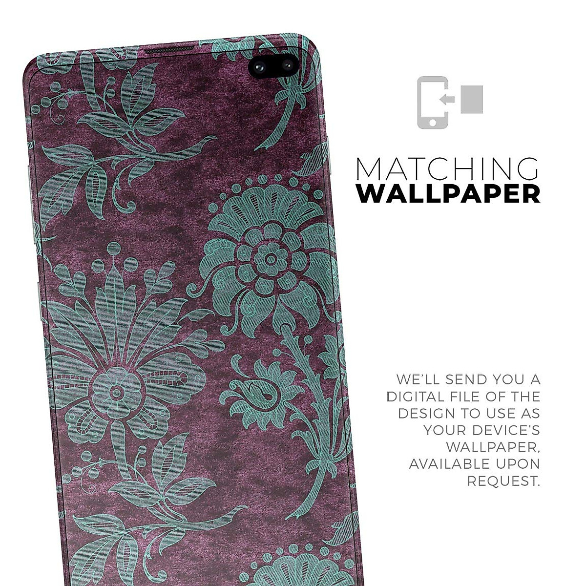 DesignSkinz Burgundy and Turquoise Floral Velvet v3 Protective Vinyl Decal Wrap Skin Cover Compatible with The Samsung Galaxy S20 (Screen Trim & Back Glass Skin)