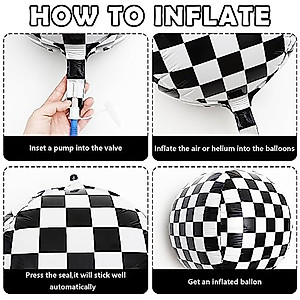 HaiMay 15 Pieces Large Balloons 22 Inches 360 Degree Round Balloons Metallic Helium Balloons Black White Checkered Balloons 4D Balloons Mylar Foil Balloons Birthday Balloons Party Balloons