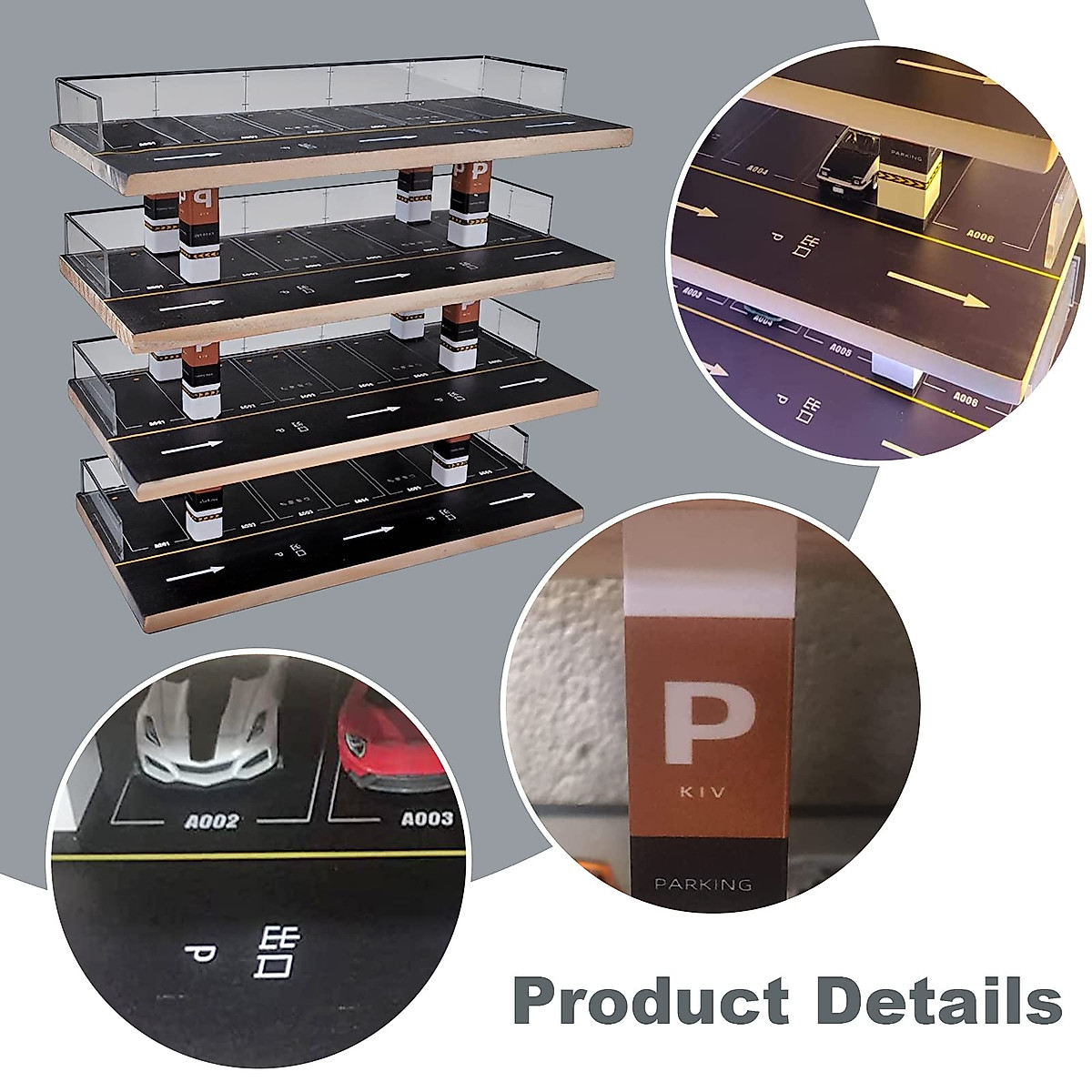 Harilla 1/64 Wooden Parking Lot Models Miniatures Car Garage Parking Lot Accessories Home Decor Collection Gifts