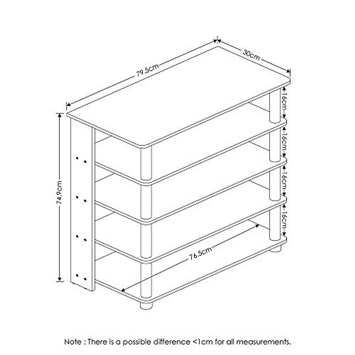 Furinno Turn-N-Tube 5 Tier Wide Shoe Rack, French Oak Grey/Black