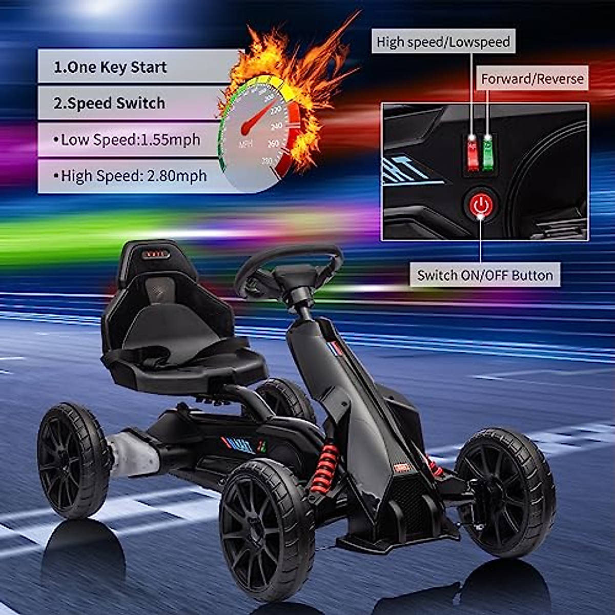12V Electric Go Kart for Kids,7Ah Battery Powered Car for Toddlers, Adjustable Seat, High/Low Variable Speeds,EVA Wheels, Outdoor Ride On Toy Vehicle Gift for 3-6 Years,Black
