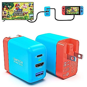 Switch Dock Charger for Nintendo Switch, Mirabox 36W Portable TV Docking Station for Nintendo Switch with 4K@60Hz HDMI/USB2.0/PD USB-C Fast Charging Ports, Full-Featured USB-C to USB-C Cable Included