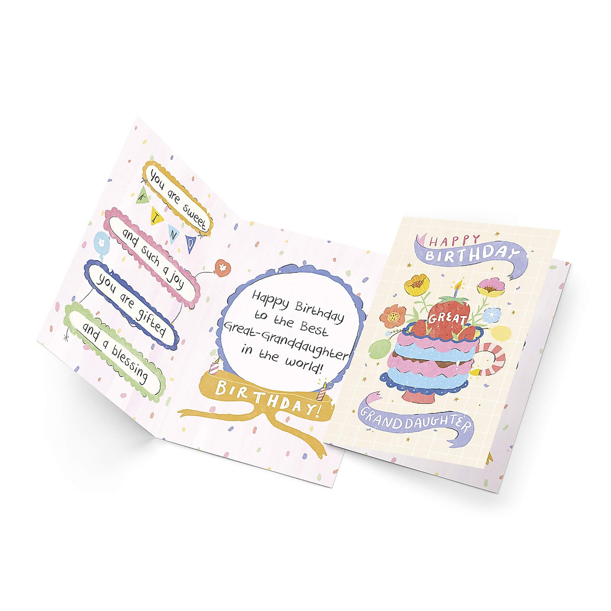 Prime Greetings Birthday Card Great Granddaughter, Made in America, Eco-Friendly, Thick Card Stock with Premium Envelope 5in x 7.75in, Packaged in Protective Mailer