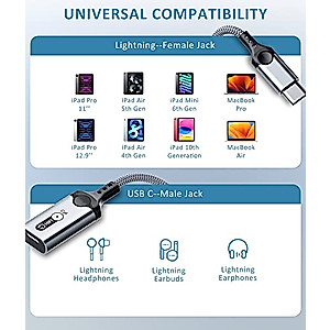 USB C to Lightning Audio Adapter for iPhone 15 Pro Max/ iPad Pro/ iPad 10, USB C Male to Lightning Female Connector Headphone Adapter for iPad Air 5/ 4 Mini 6 MacBook Pro Mac, NOT Support Charging