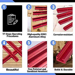 WOODHERO 48'' Red T-Tracks for Woodworking - Ideal Gifts for Woodworkers Men Unique | 4 PCS Predrilled Universal T Track, Fine Sandblast Anodized, Sturdy and Durable, Comes with Flat Head Wood Screws