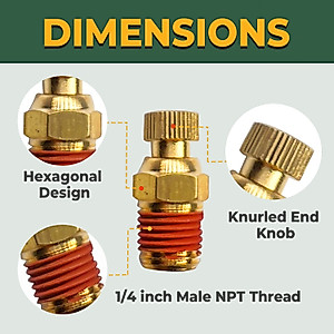 Air Compressor Tank Drain Cock, LIONMAX 1/4'' NPT Brass Tank Drain Valve Replacement Part, 2 PCS