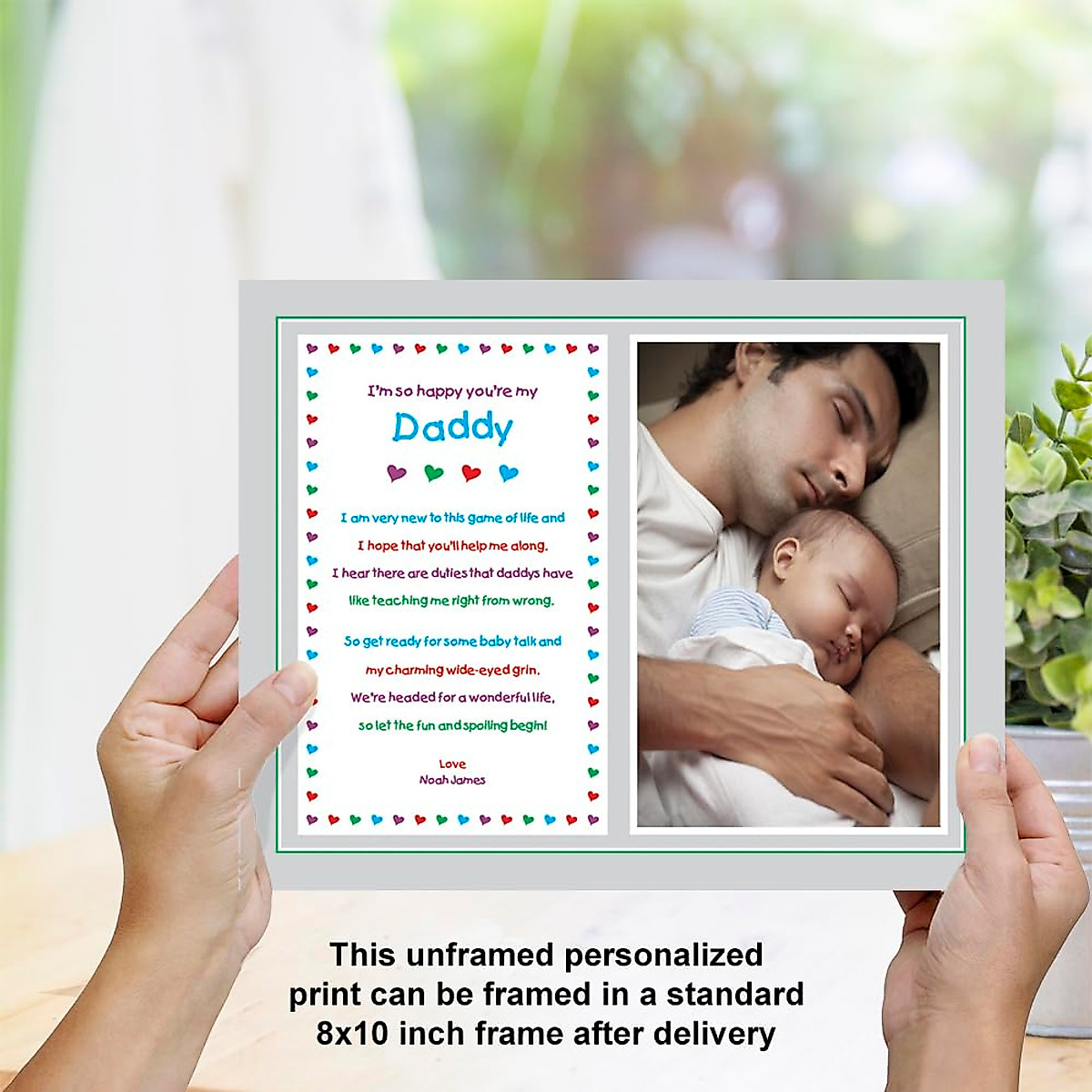 Daddy Gift from Newborn, New Dad Sweet Poem for His Birthday or Father's Day from Son, Daughter or Twins, 8x10 Inch Print Personalized with Name and Photo