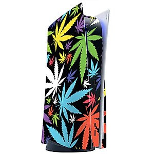 ITS A Skin Skins Compatible with Sony Playstation 5 Console Disc Edition - Protective Decal Overlay Stickers wrap Cover - Colorful Weed Leaves Leaf