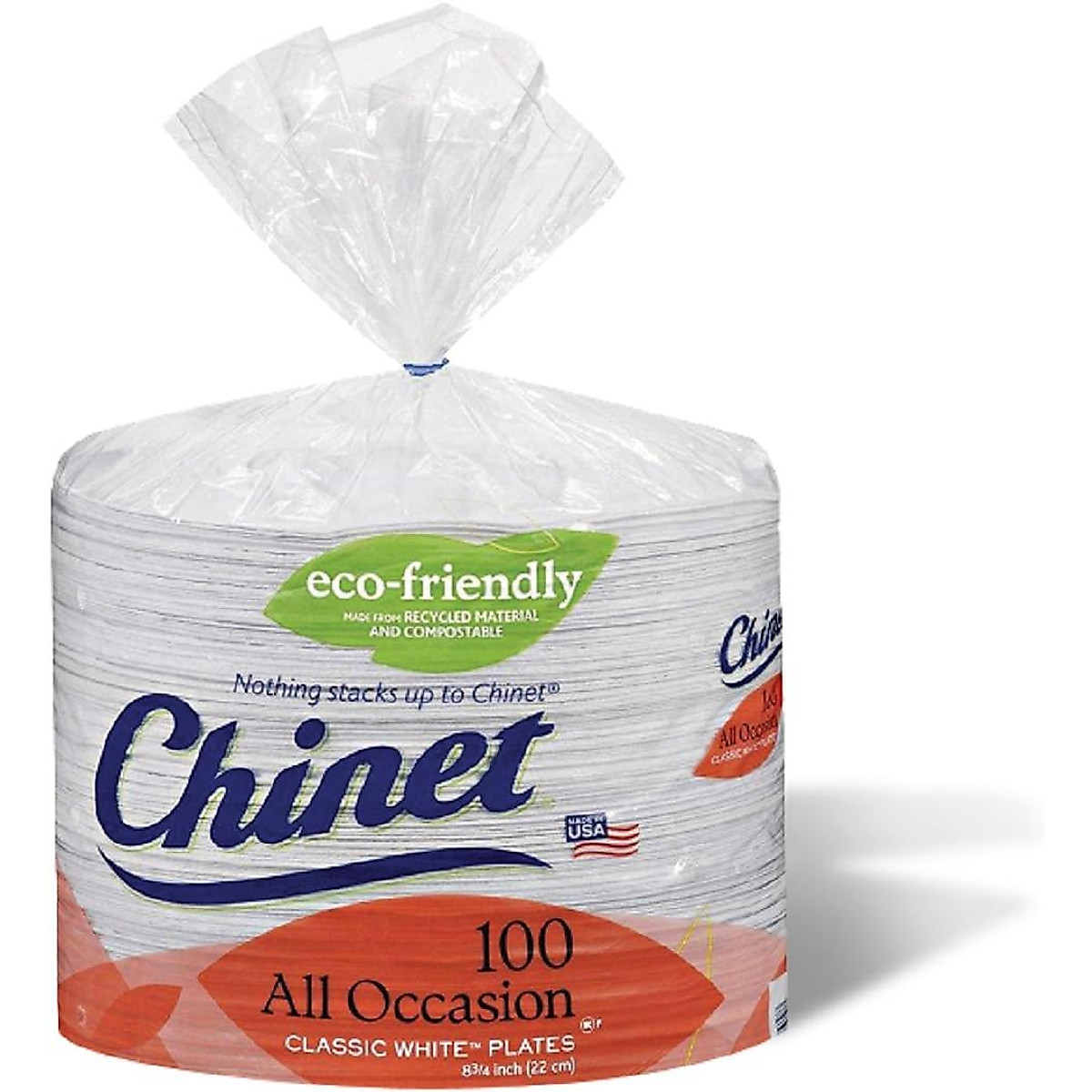 Chinet Classic White, Round All Occasion Fiber Plates, 8.75 Inch, 100 Count