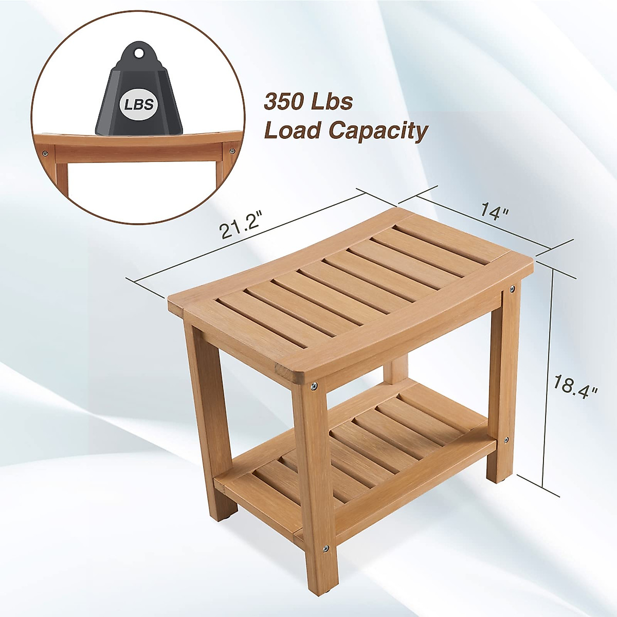 Psilvam Poly Lumber Shower Bench, Shower Stool with Storage Shelf, Water Resistant & Non-Slip Design Shower Seat for Bathroom, Living Room, Bedroom 21 1/4"×14"×18 1/2"（Teak Color）