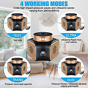 Qualirey 2 Pack Rodent Repellent Ultrasonic Mouse Repellent Plug-in Ultrasonic Pest Squirrel Repellent Rat Bat Deterrent with 9 LED Lights for House, Attic, Garage, Apartment Indoor Outdoor(Brown)