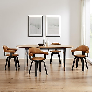Art Leon Swivel Dining Chairs Set of 2, Mid Century Modern Faux Leather Kitchen Dining Room Chairs, Bentwood Accent Chairs with Wood Legs, Brown
