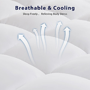 L'AGRATY Mattress Topper Queen - Cooling Pillow Top Mattress Topper Queen Size Extra Thick Plush Bed Topper Down Alternative Overfilled Soft Mattress Pad for Back Pain, White