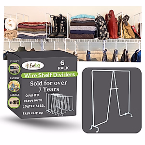 Evelots Wire Shelf Dividers -6 Pack- Closet Organization and Storage Optimization for Home/Office/Pantry/Garage - Tall Shelf Separator - Easy Clip-No Tool - Solid Coated Steel