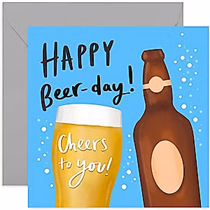 Old English Co. Happy Beer Day Bottle Birthday Card - Funny Beer Birthday Card for Men | For brother, son, nephew | Blank Inside & Envelope Included