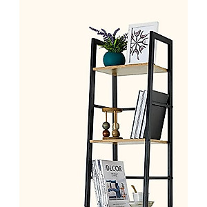 Pshelfy Bookshelf, 5-Tier Narrow Ladder Shelf Bookcase with Metal Frame, Freestanding Corner Rack Shelves for Small Spaces Display Storage Organizer Tall Skinny Shelf for Bedroom Living Room Kitchen
