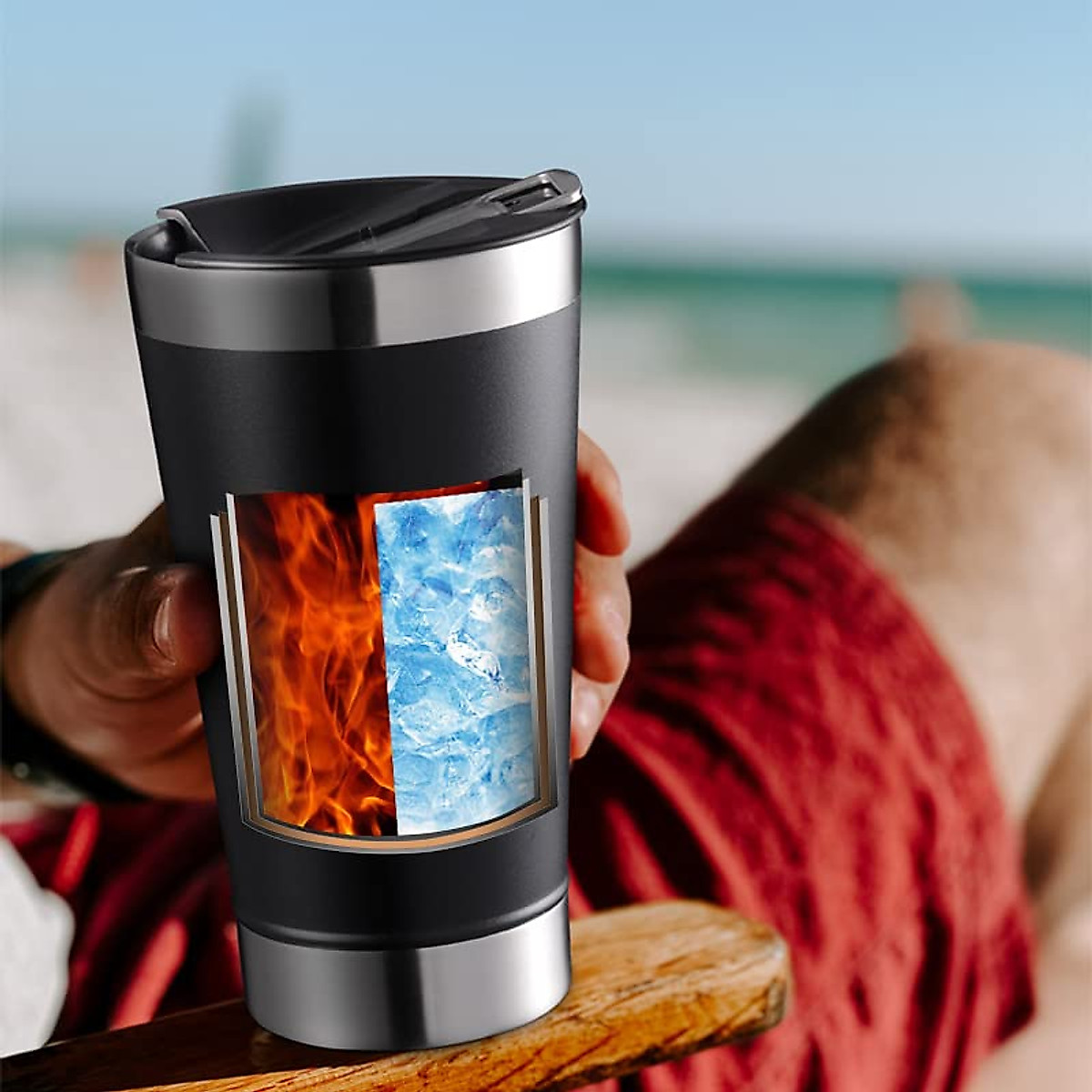 FAMKX 17oz Stainless Steel Double wall Vacuum Insulated Tumbler With Beer Opener, Thermos Travel Mug Keep Drink Cold and Hot(Black)