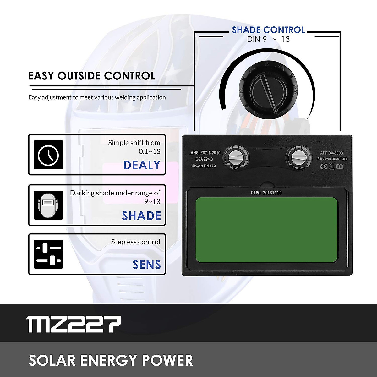 Welding Helmet Auto Darkening: DEKORPO Auto Darkening Welding Welder Helmet Mask Hood Helmets (Blue Eagle)