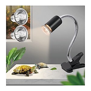 Heat lamp for reptiles，UVA UVB Turtle Heating Lamp with Two Heat Bulbs, Turtle Basking Light with 360° Rotatable Hose & Clamp & Adjustable Switch for Bearded Dragon Reptiles Turtle Lizard Snake