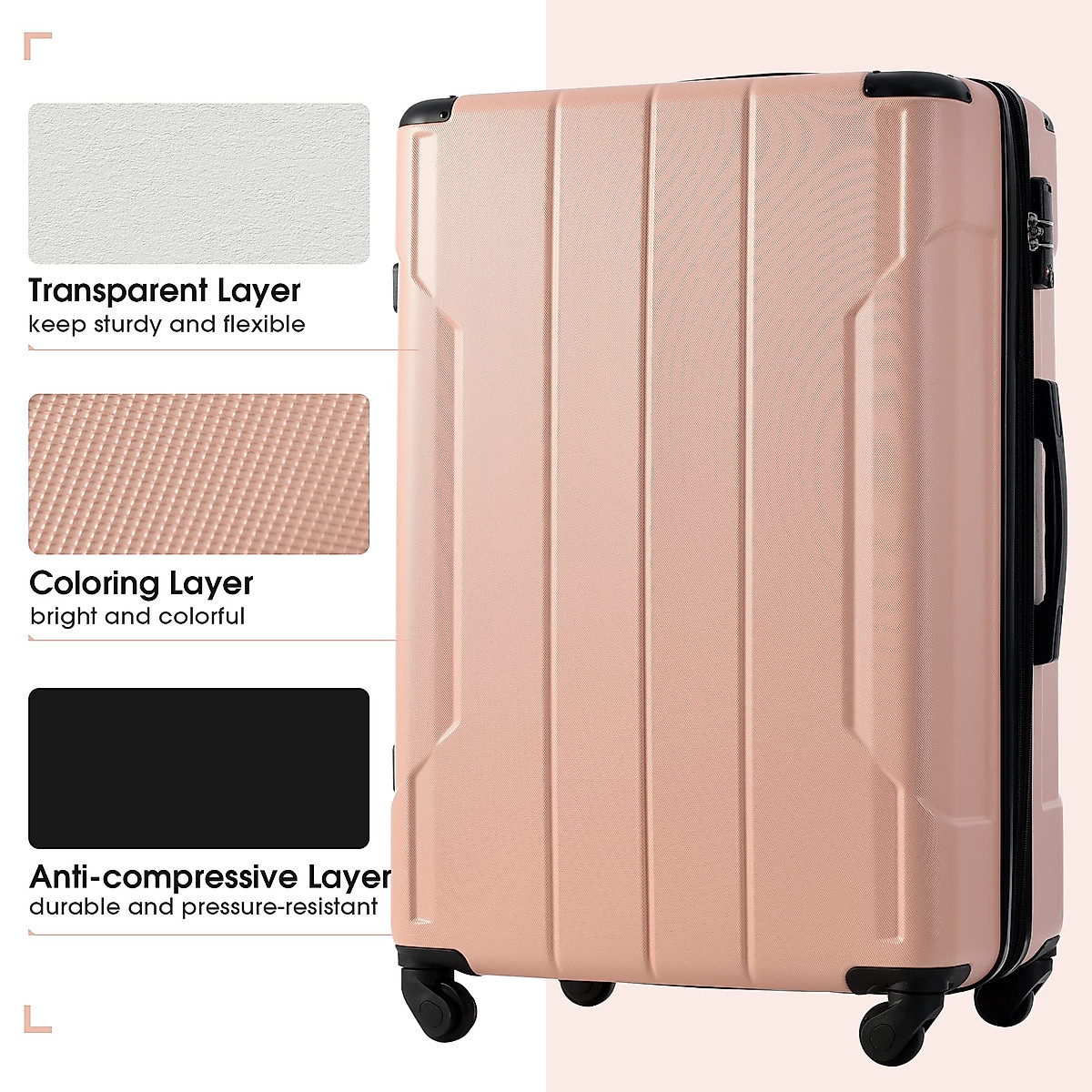 Merax Suitcases With Wheels Lightweight Carry-On Luggage, TSA Lock and Reinforced Corners, 24 Inch Checked-Medium Suitcases (Pink) …