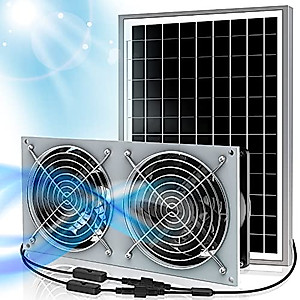 LiLDiHO Solar Fan, 15W Solar Panel + 2 Pcs High Speed DC Brushless Fan with 14FT Cable, IP67 Waterproof. Wall-Mounted Ventilation and Cooling Vent for Greenhouse, Chicken Coop, Shed, Attic, Etc