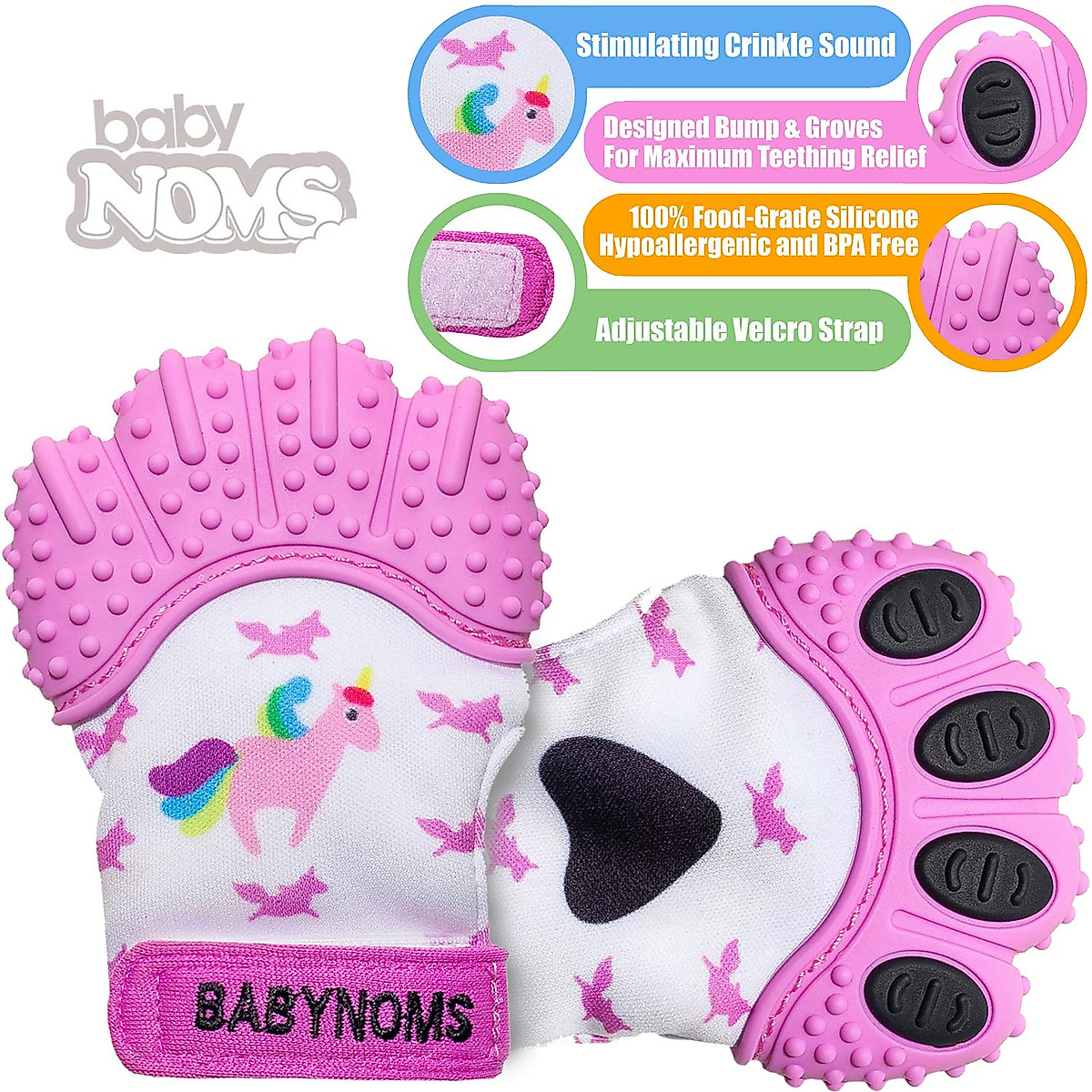 BabyNoms ® Teething Mitten | Pink Unicorn Teething Paw