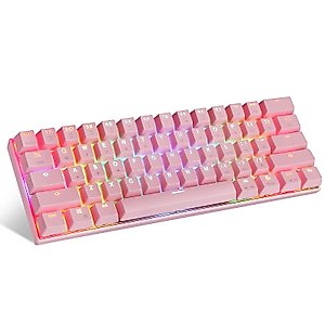 MOTOSPEED Bluetooth/Wired 60% Pink Mechanical Keyboard Compact 61 Keys RGB LED Backlit Type-C Gaming/Office Keyboard for PC/Mac/Laptop Gamer (Red Switch)